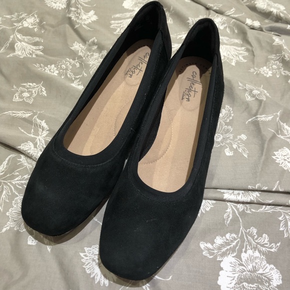 Clarks | Shoes | Clarks Collection Black Suede Square Toe Pumps 95 ...